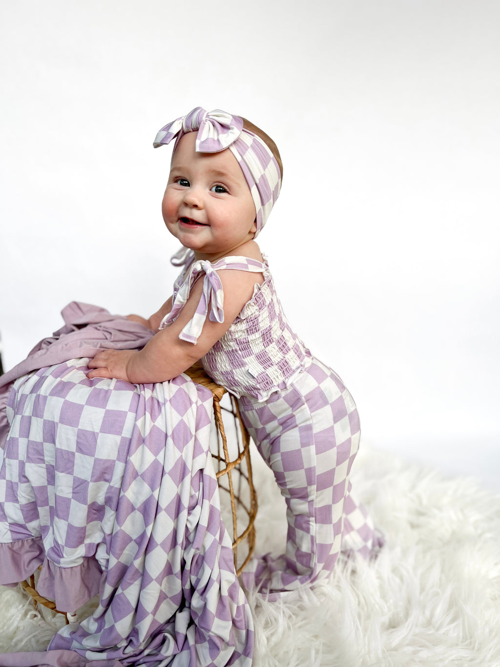 PERIWINKLE CHECKS DREAM SMOCKED FLARE SET | DREAM BIG LITTLE CO