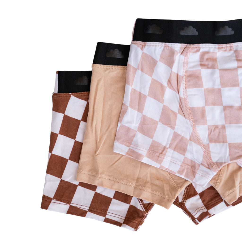 TAN CHECKERS DREAM BOY'S BOXER BRIEF SET | DREAM BIG LITTLE CO